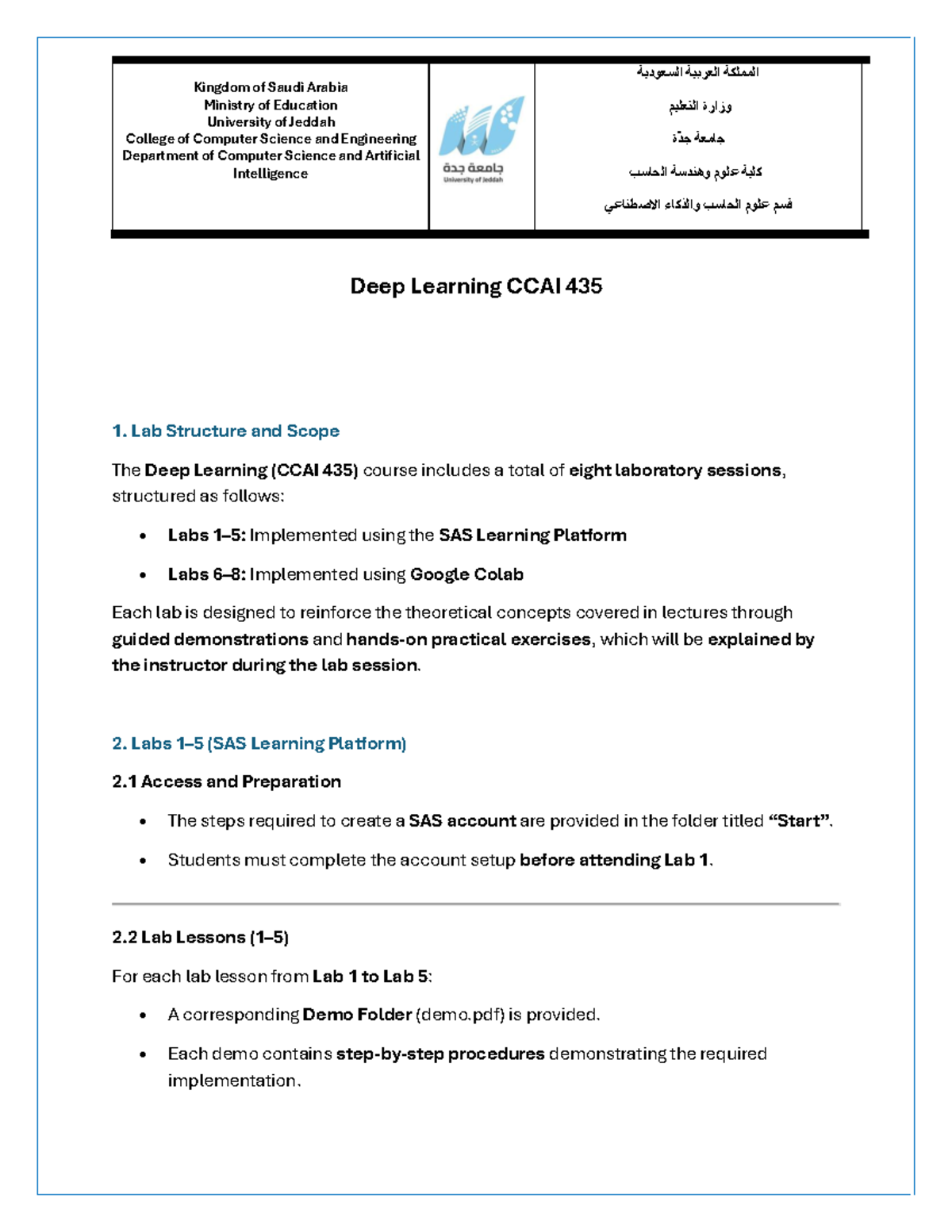 Deep Learning Lab Instructions CCAI 435: SAS & Google Colab - Studocu