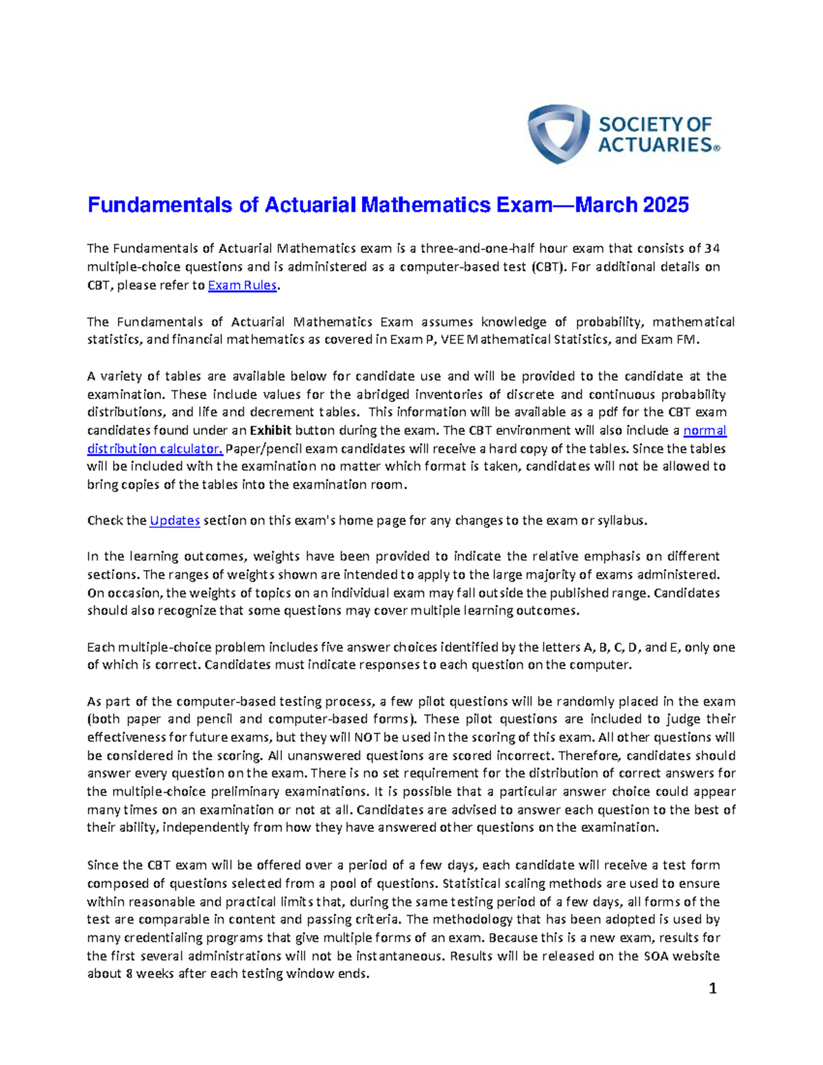 2025 FAM Exam Syllabus: Fundamentals of Actuarial Mathematics - Studocu