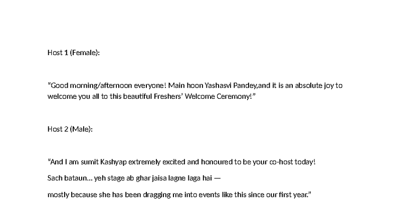 Anchoring Script for Freshers' Welcome Ceremony at Dayal Singh College ...