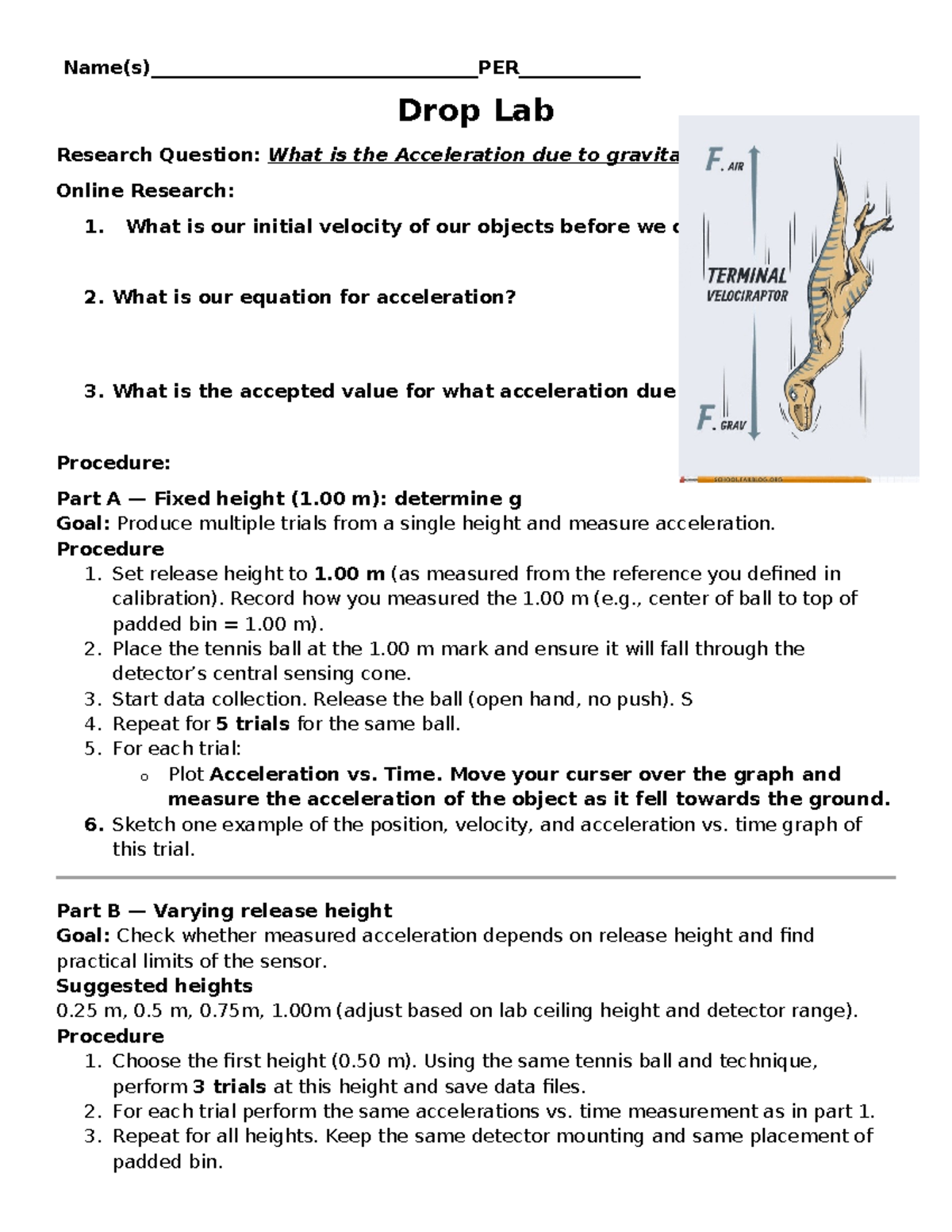 P - Lab: Investigating Acceleration Due to Gravity in Drop Experiments ...
