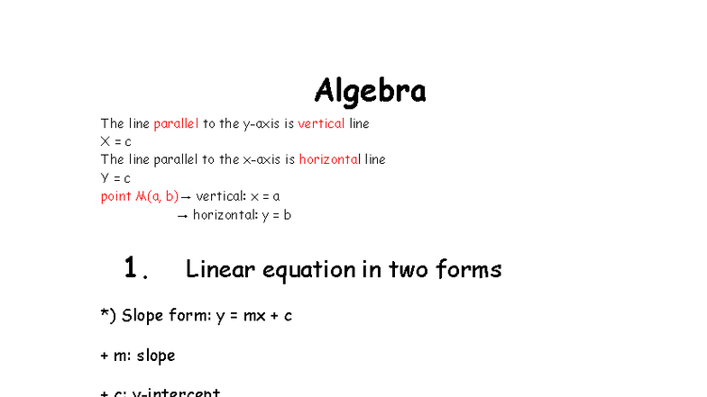 Algebra - 111: Understanding Linear Equations and Slope Concepts - Studocu