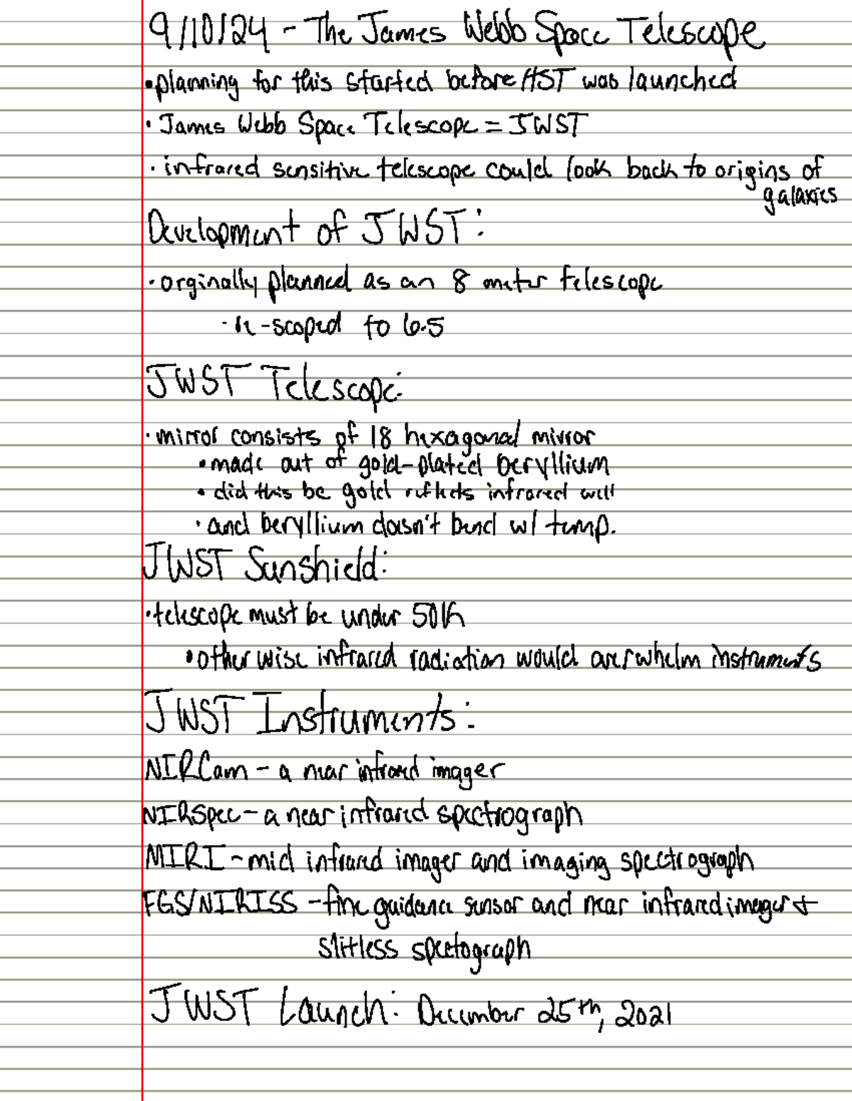 PHYS 107 The James Webb Space Telescope - The James Webb Space Telescope planning for this ...