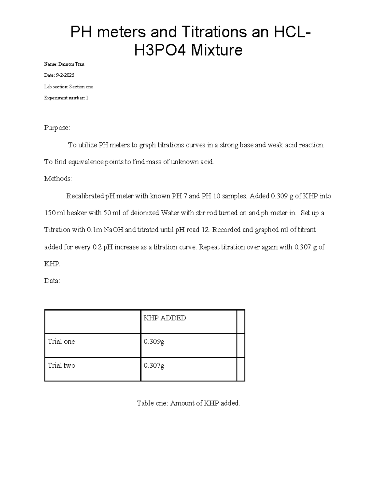 PH Meter Titration Analysis of HCl-H3PO4 Mixture - Lab Report - Studocu
