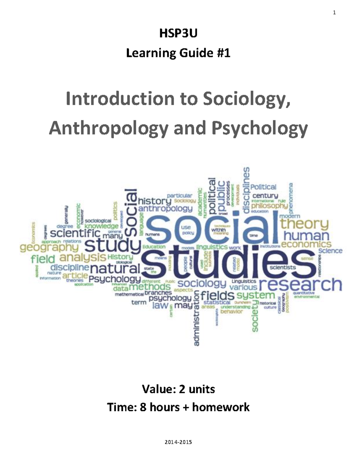 HSP3U Learning Guide: Exploring Sociology, Anthropology & Psychology ...