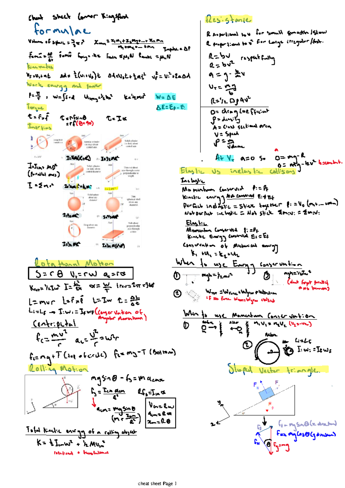 Phys101 Cheat Sheet: Key Formulas for Mechanics and Motion - Studocu