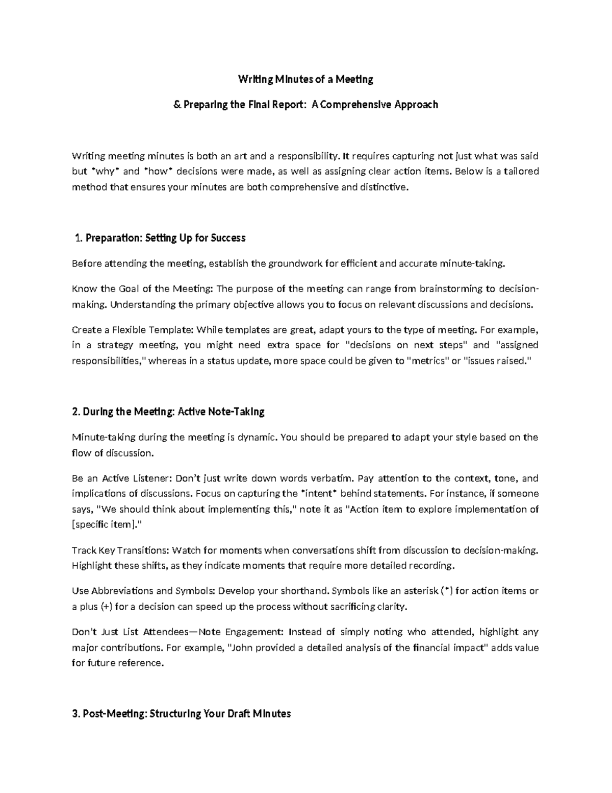 Effective Minute Writing & Final Report Prep Guide - Studocu