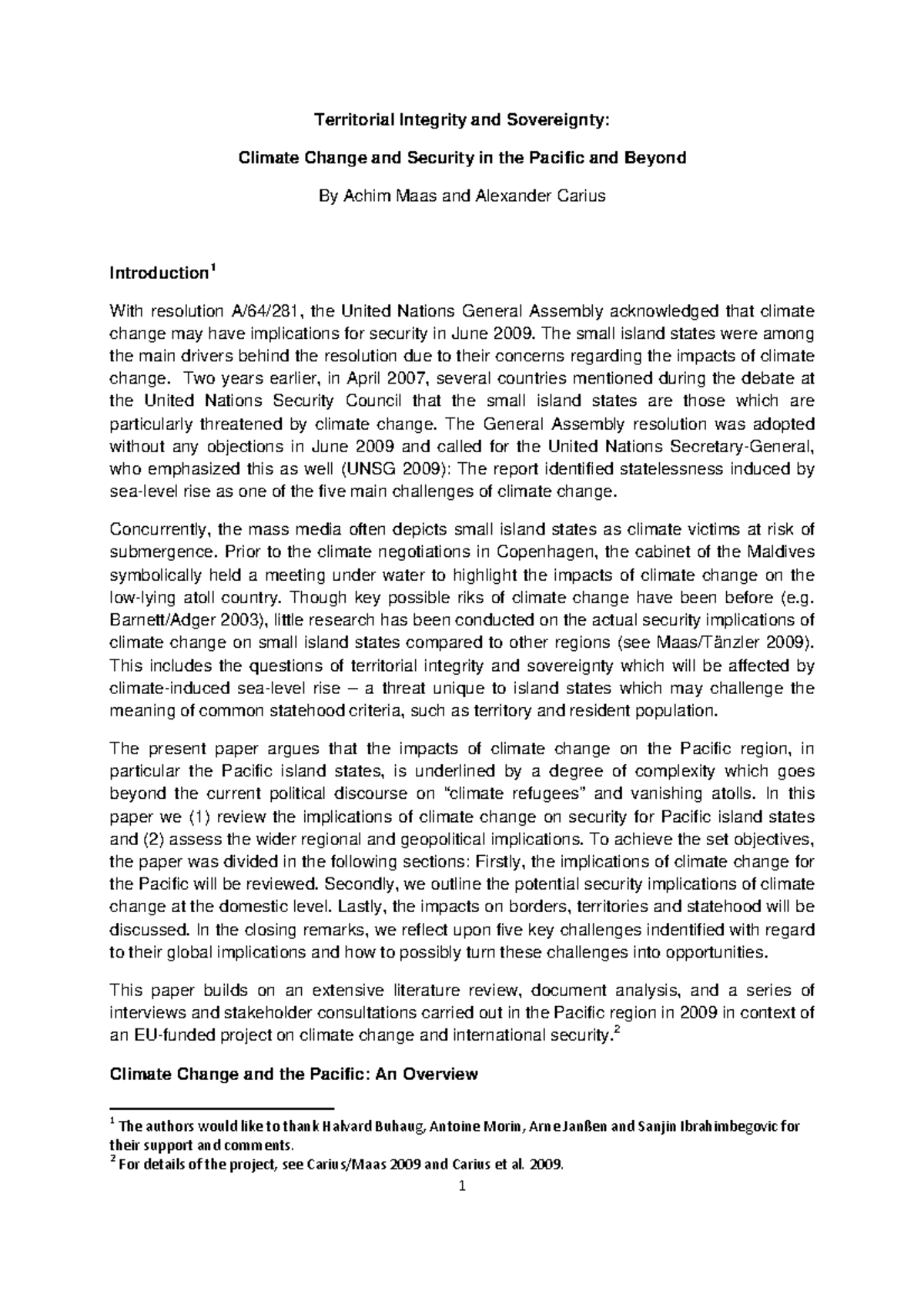 Climate Change and Security in the Pacific: A Study - Studocu