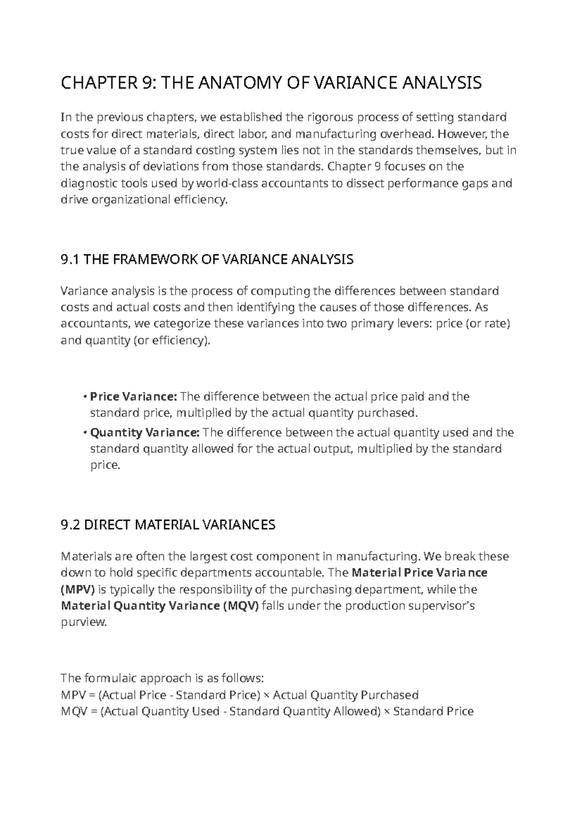 CHAPTER 9: VARIANCE ANALYSIS IN STANDARD COSTING - Studocu