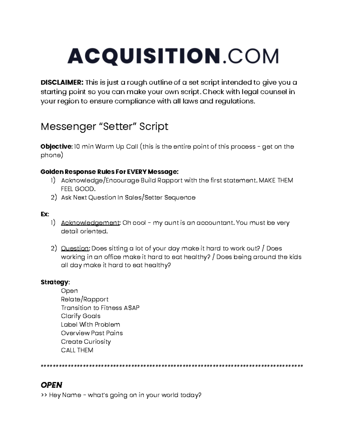 Cold Outreach Script Outline for $100M Leads Strategy - Studocu