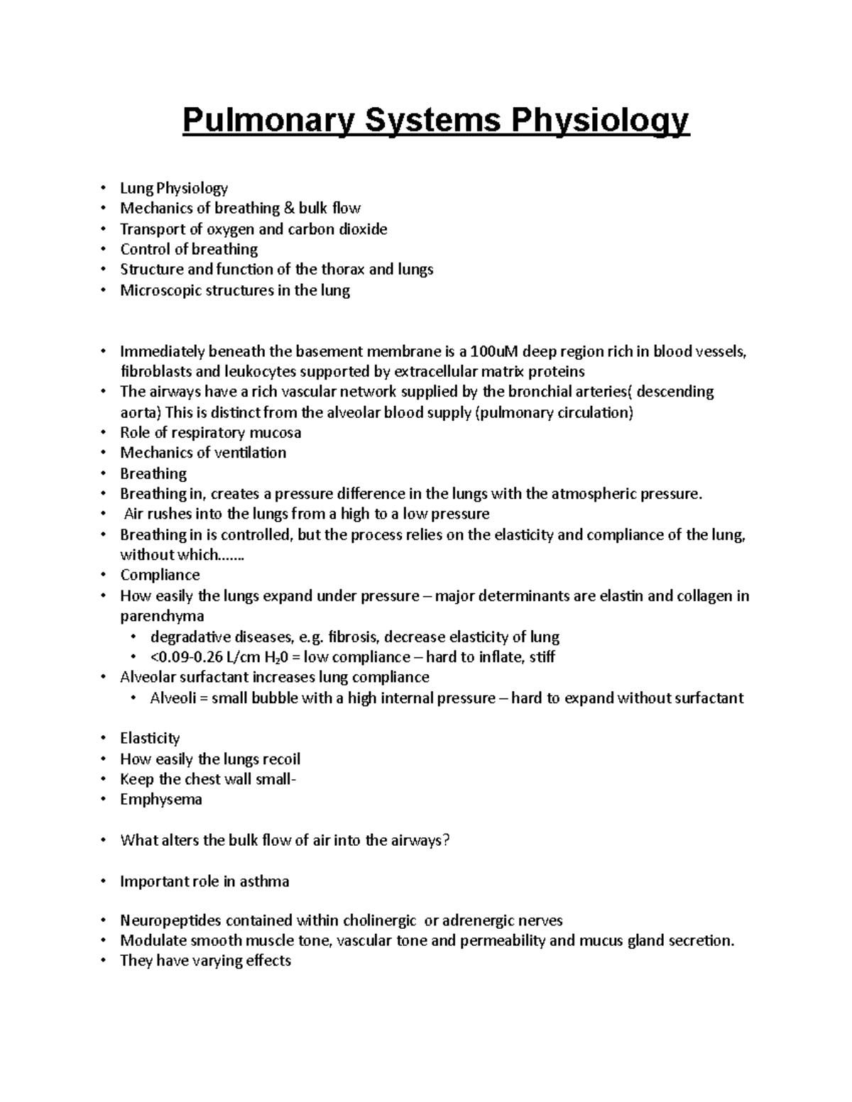 Pulmonary Systems Physiology Overview: Functions & Adaptations - Studocu