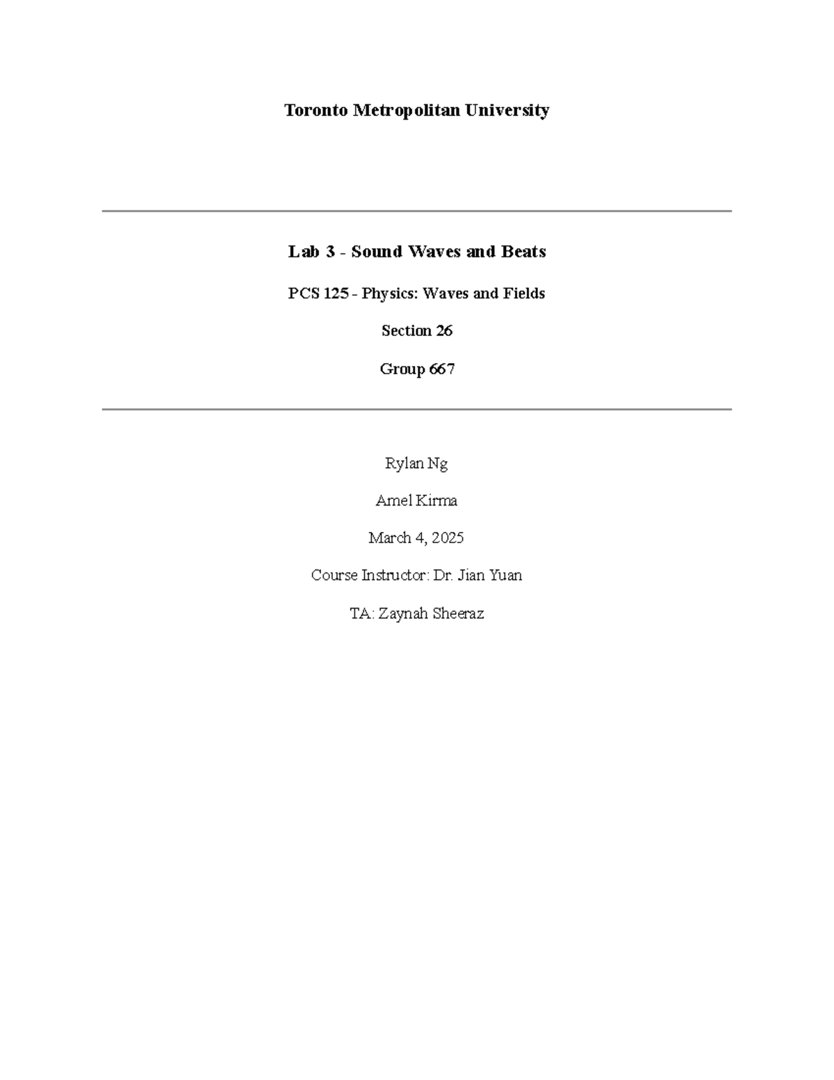 Lab 3: Sound Waves and Beats Analysis - PCS 125 Physics - Studocu