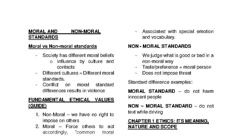 Ethics CH 1-3: Understanding Morality, Standards, and Cultural ...