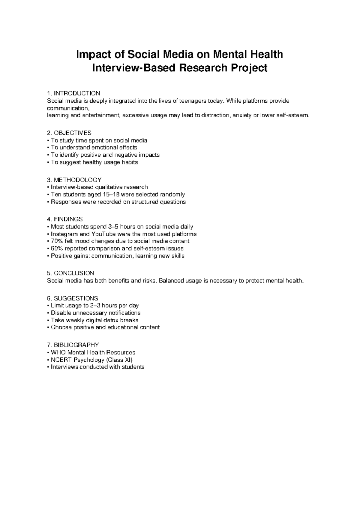 Social Media & Mental Health: Research Project Insights - Studocu