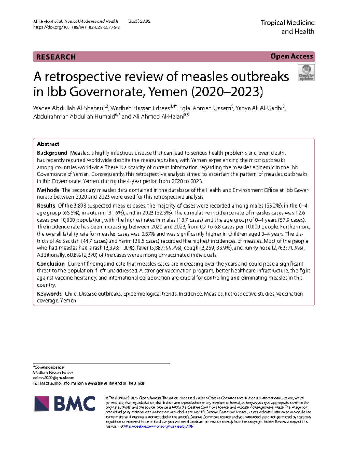 Measles Outbreaks in Ibb Governorate, Yemen: A Retrospective Study ...