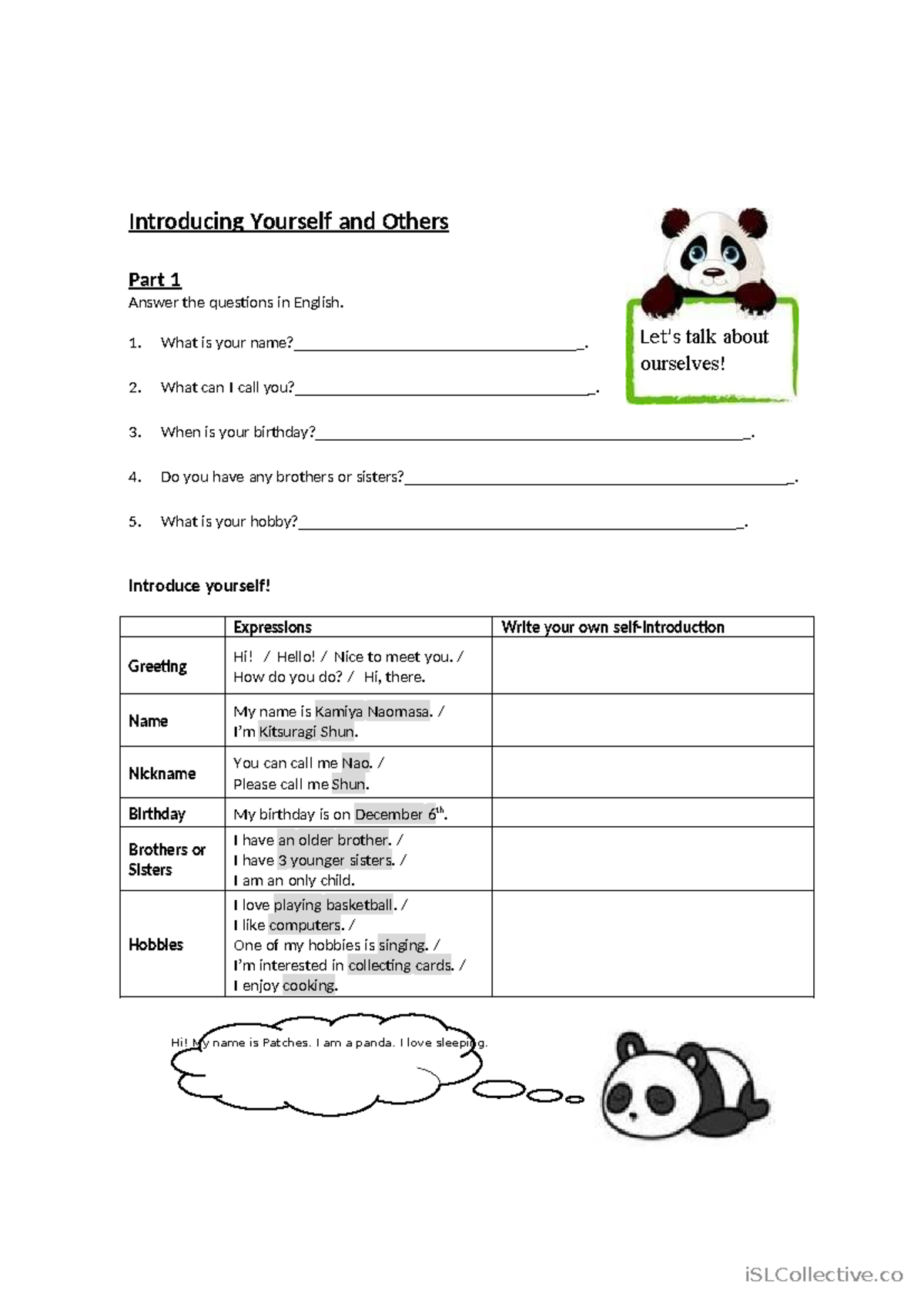 ENG 101: Introducing Yourself and Others - Part 1 Guide - Studocu
