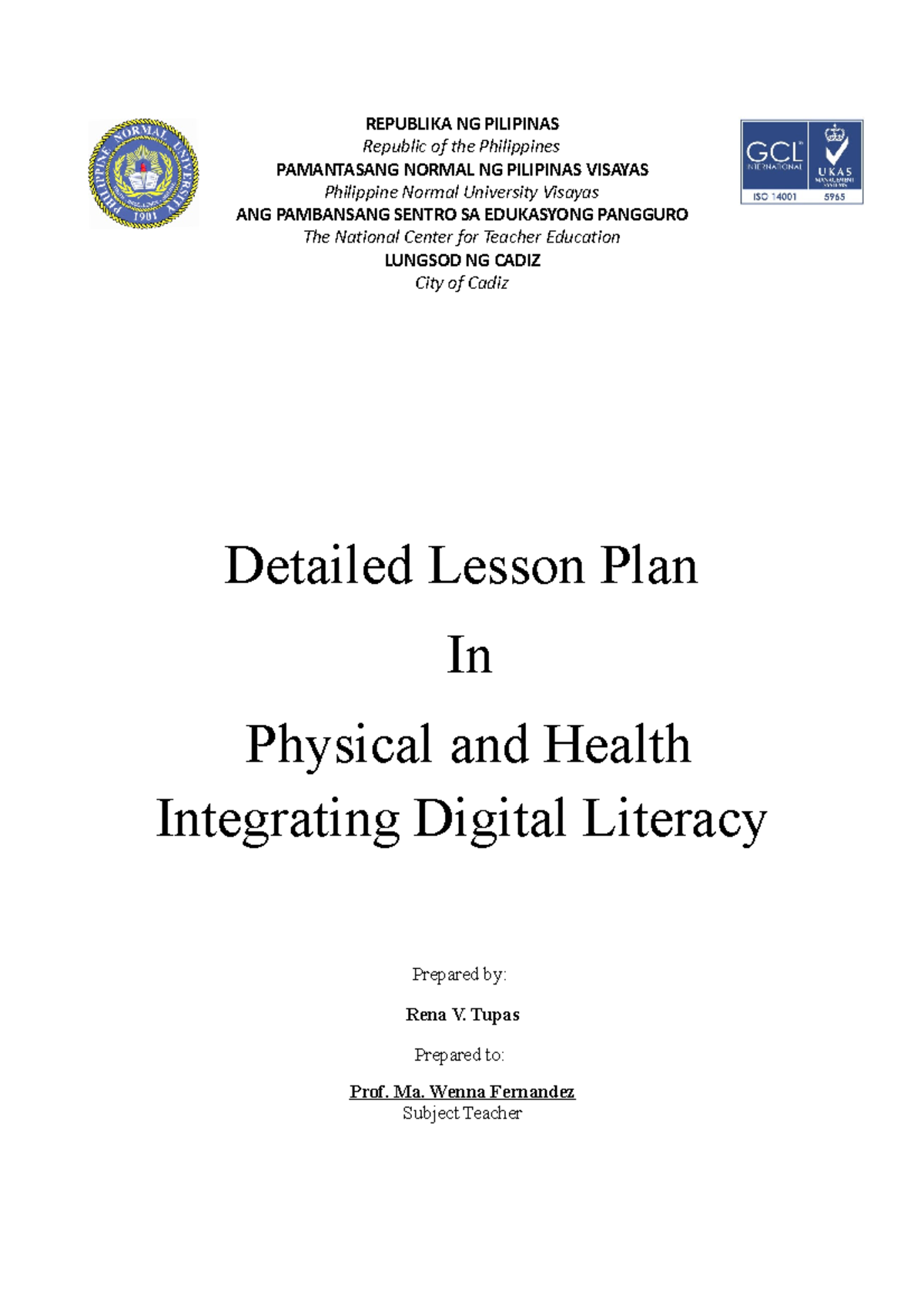 Digital Literacy DLP - Lesson plan - REPUBLIKA NG PILIPINAS Republic of ...