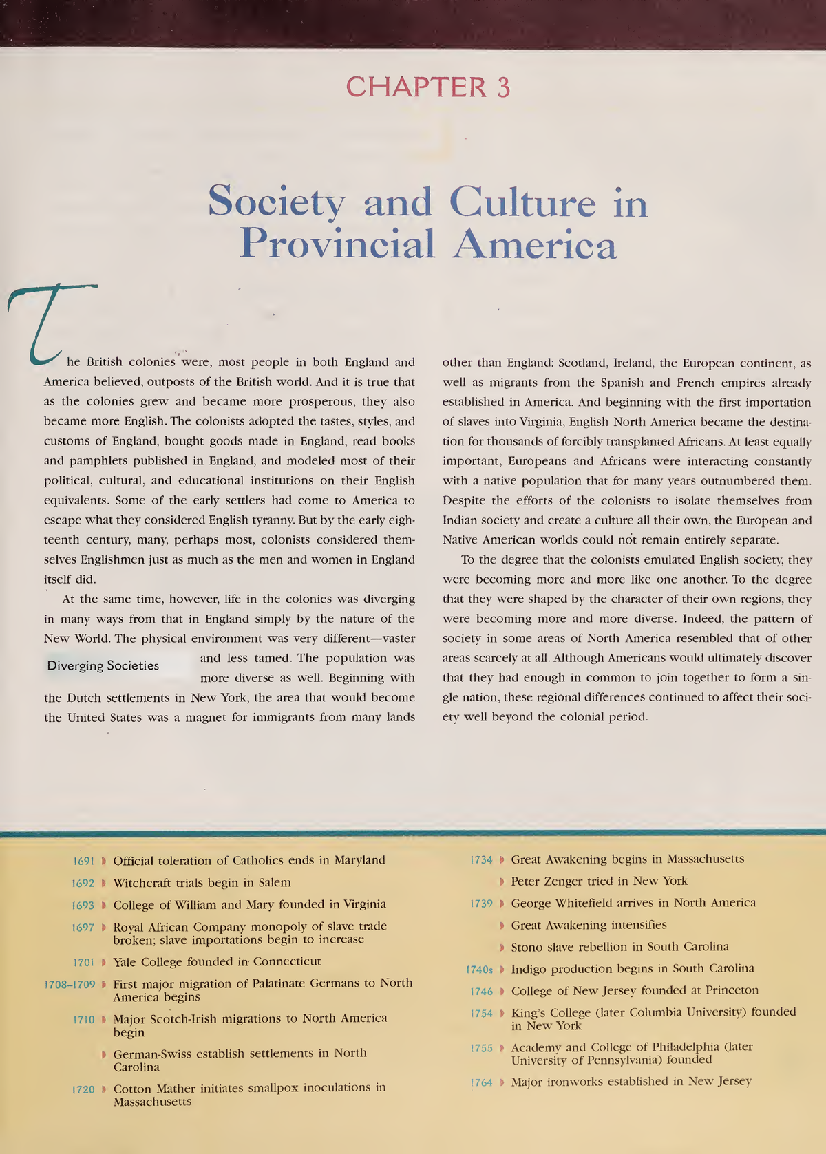 Apush chapter 3 - pdf - CHAPTER 3 Society and Culture in Provincial ...
