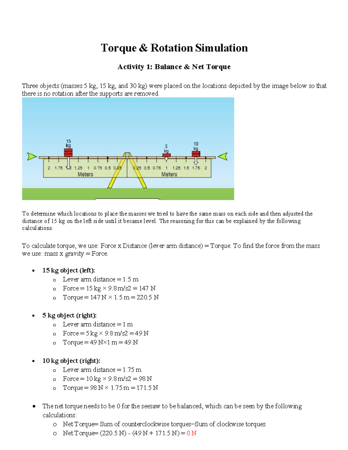 Summary of Torque and Rotational Motion: Activity 1 & 3 - Studocu