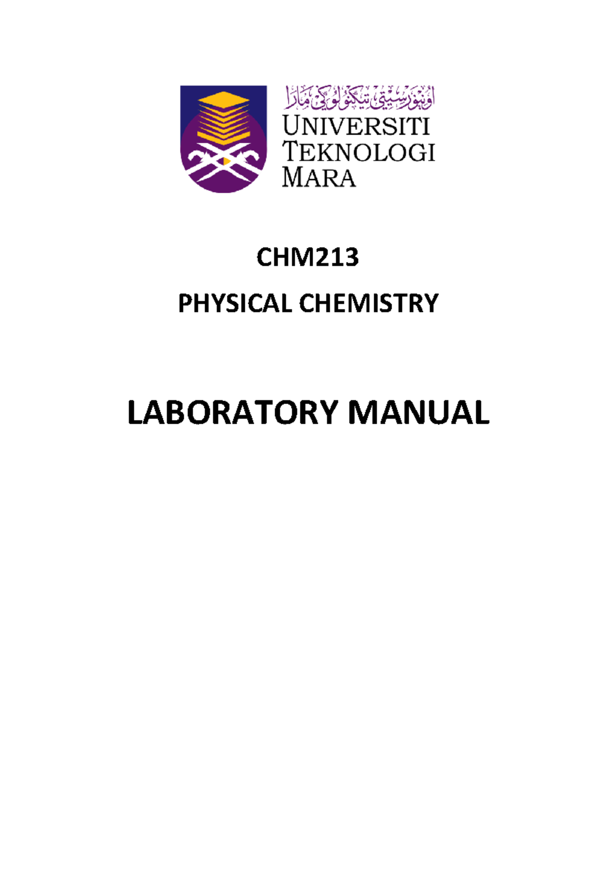 LAB Manual CHM213 - CHM PHYSICAL CHEMISTRY LABORATORY MANUAL 1 ...