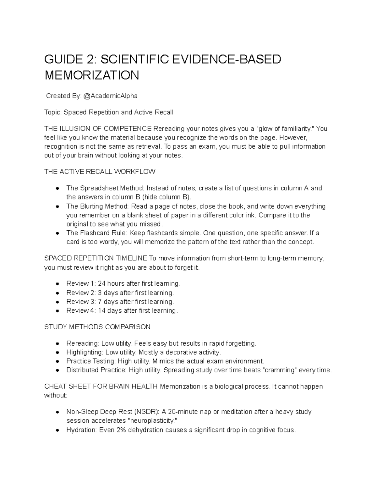 Guide 2: Evidence-Based Techniques for Effective Memorization - Studocu