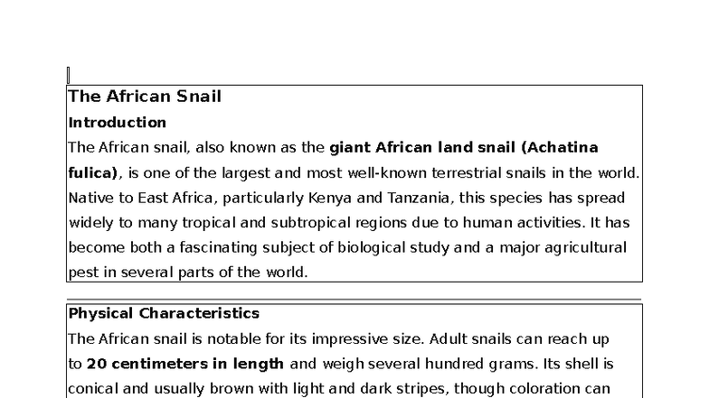 African Snail Overview: Biology, Impact, and Management - Studocu