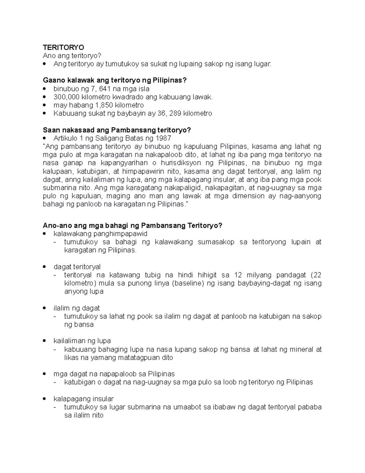 Pambansang Teritoryo ng Pilipinas - LPS Study Notes - Studocu