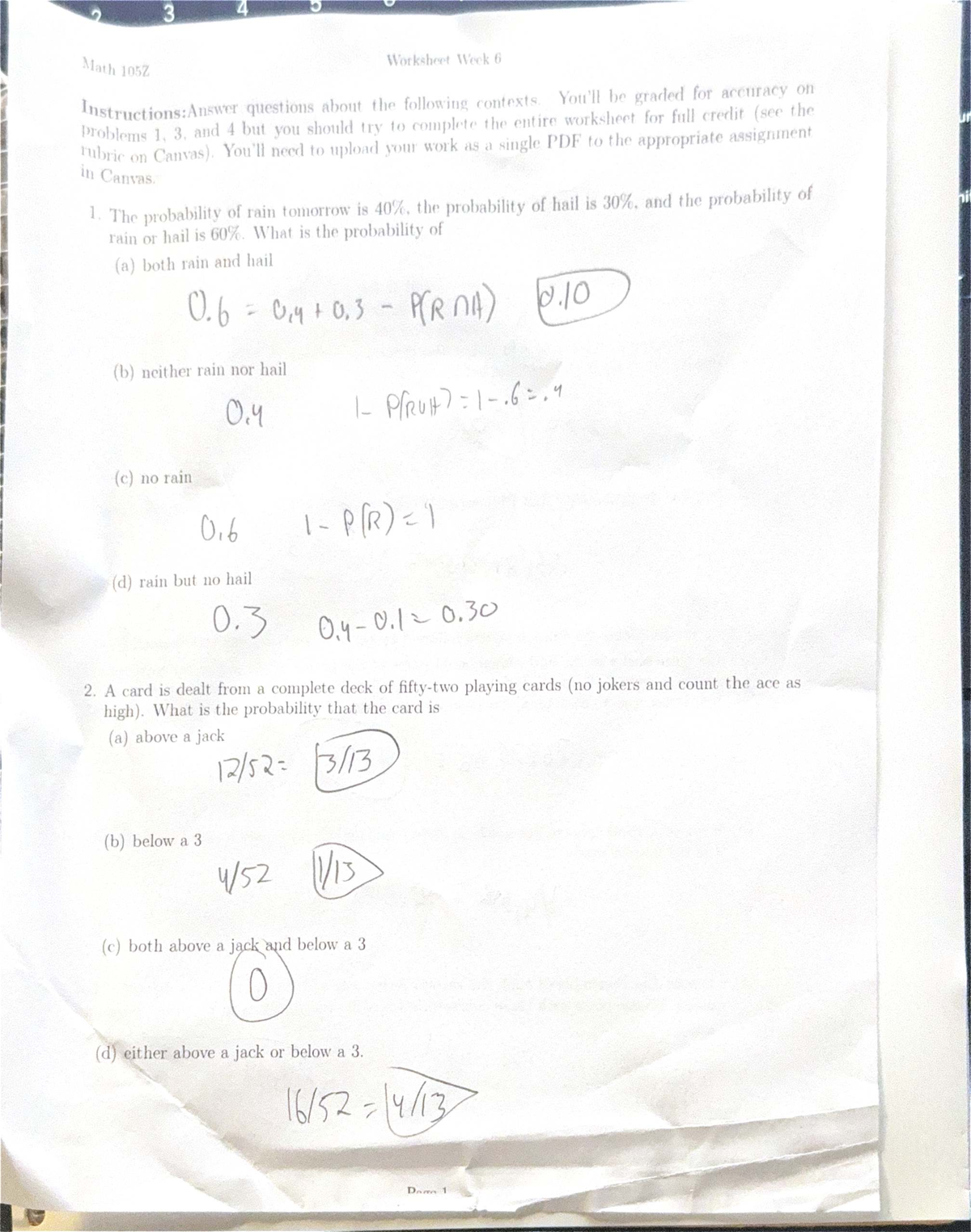 3 - Worksheet on Probability and Card Deck Analysis - Studocu