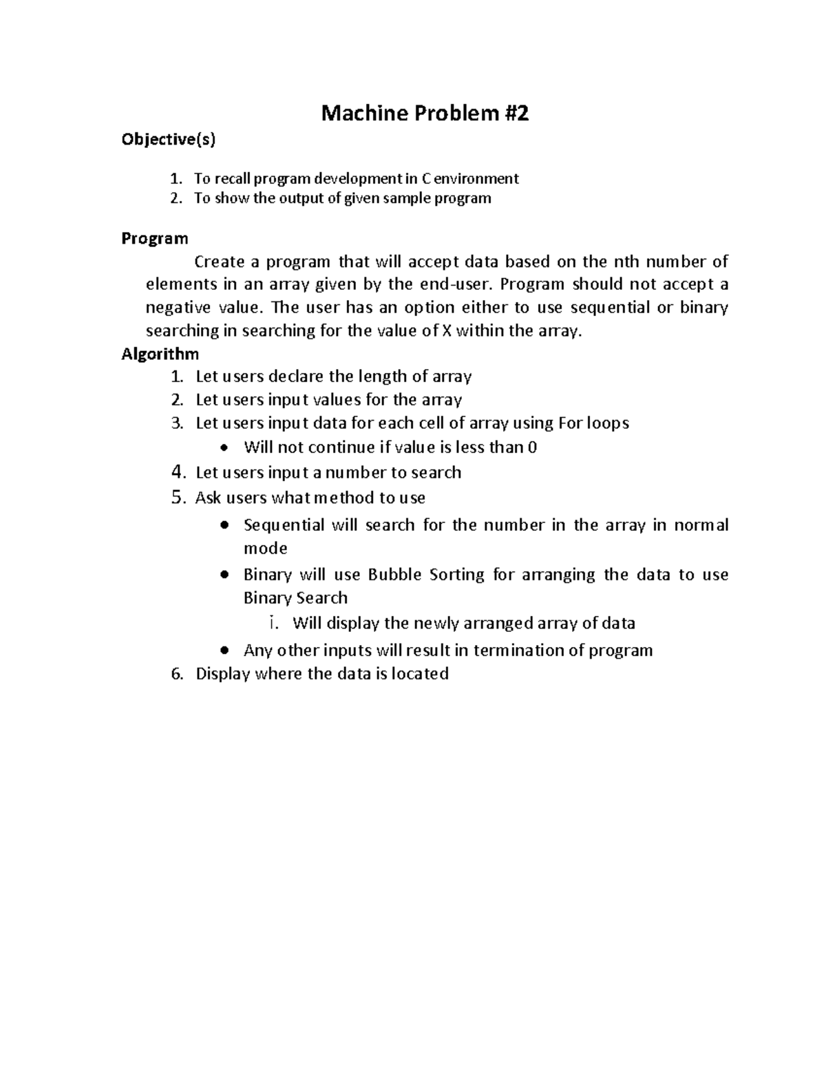 Machine Problem 2 - To recall program development in C environment 2 ...