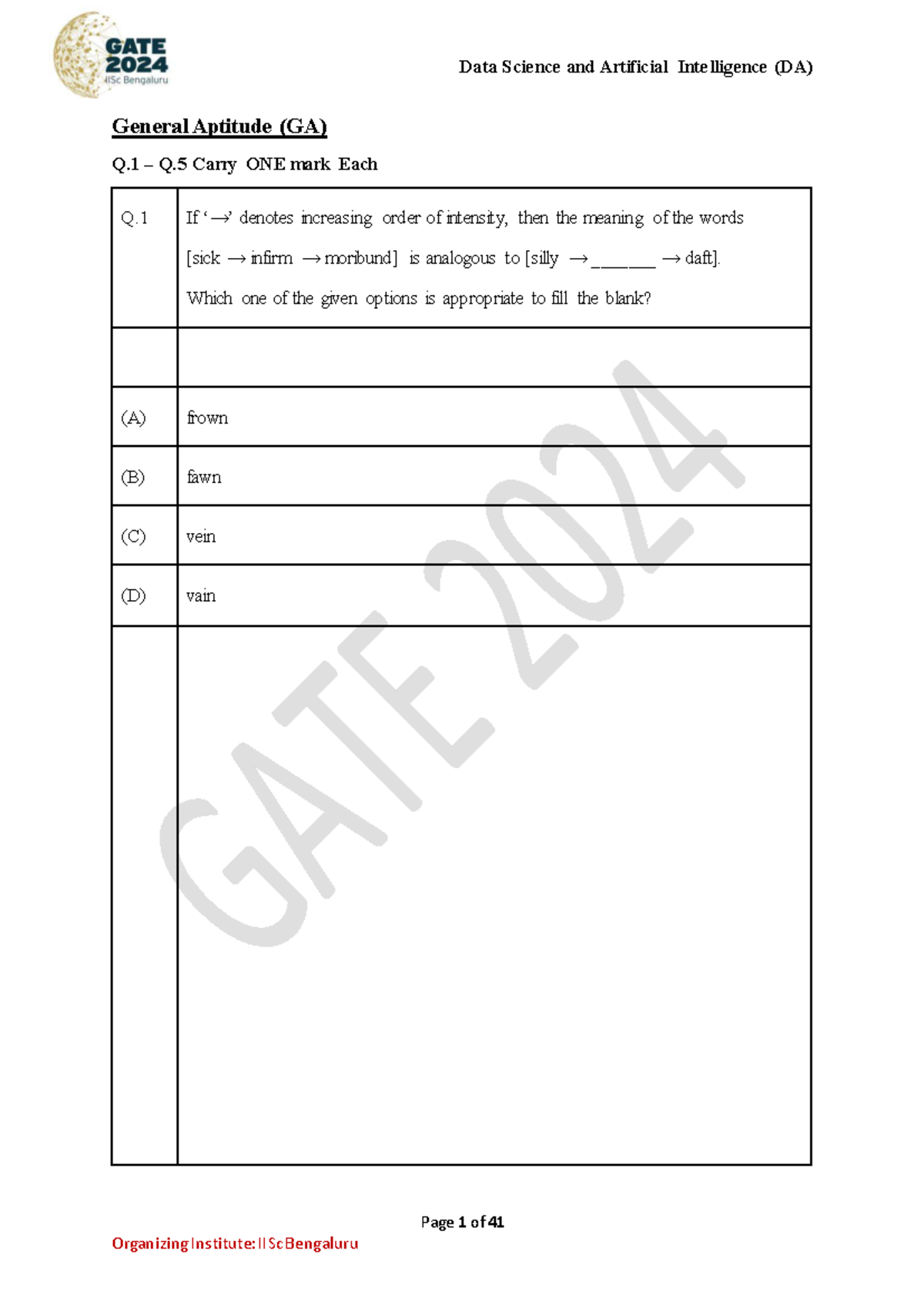 Data Science and AI (DA) General Aptitude Questions Q.1 to Q.32 - Studocu