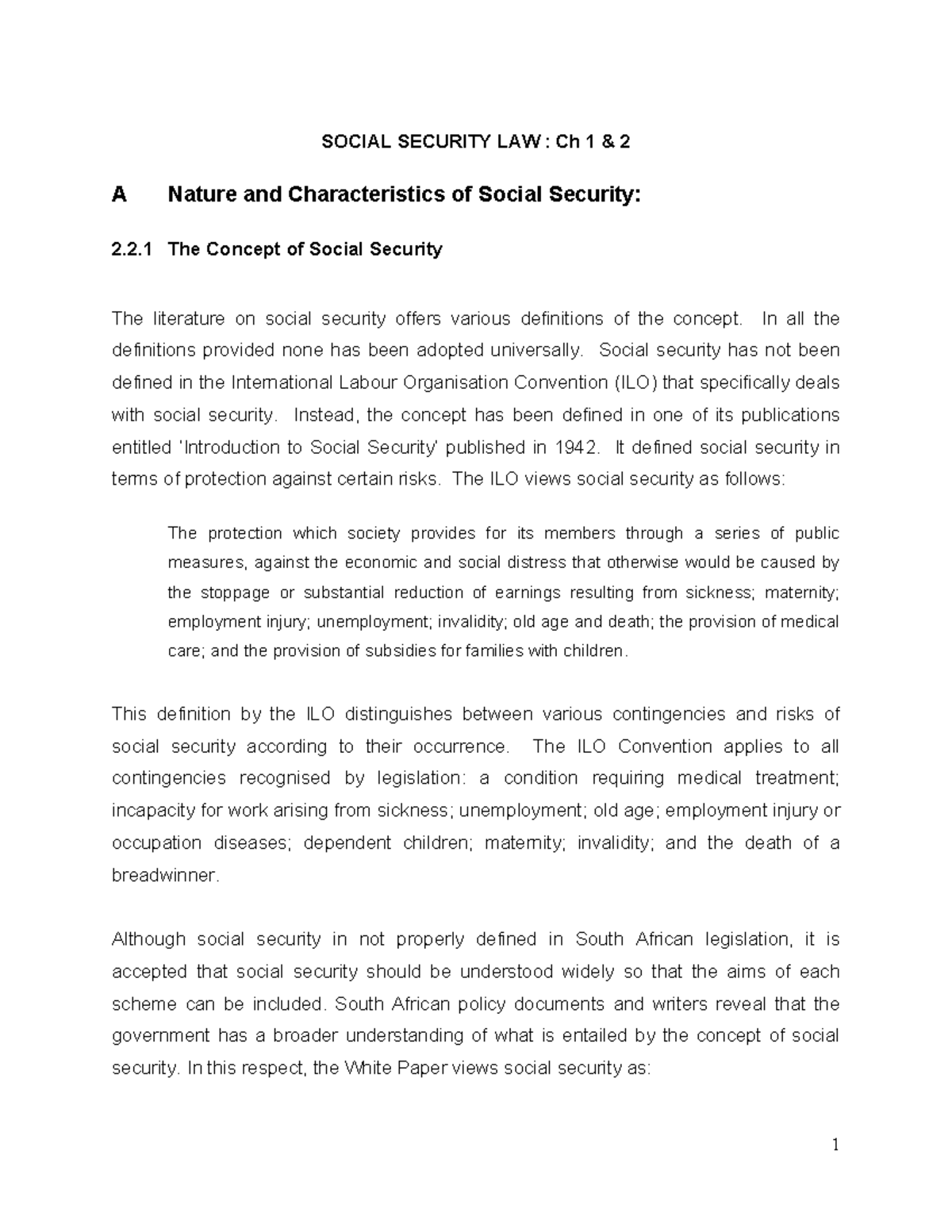 Social Security Law: Overview of Chapters 1 & 2 for LAW 1 & 2 - Studocu