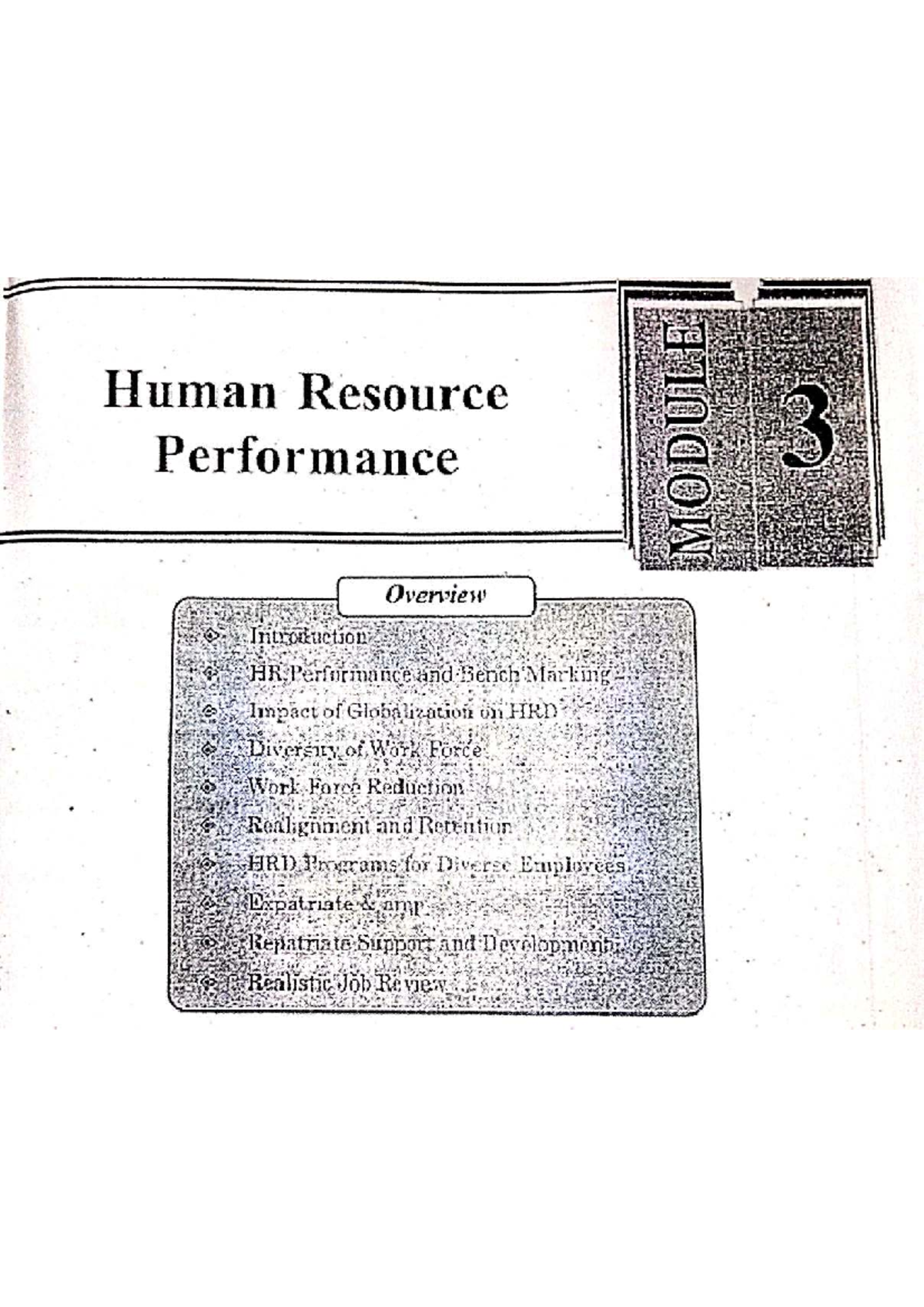 HRD 3: Overview of Human Resource Performance and Diversity Strategies ...