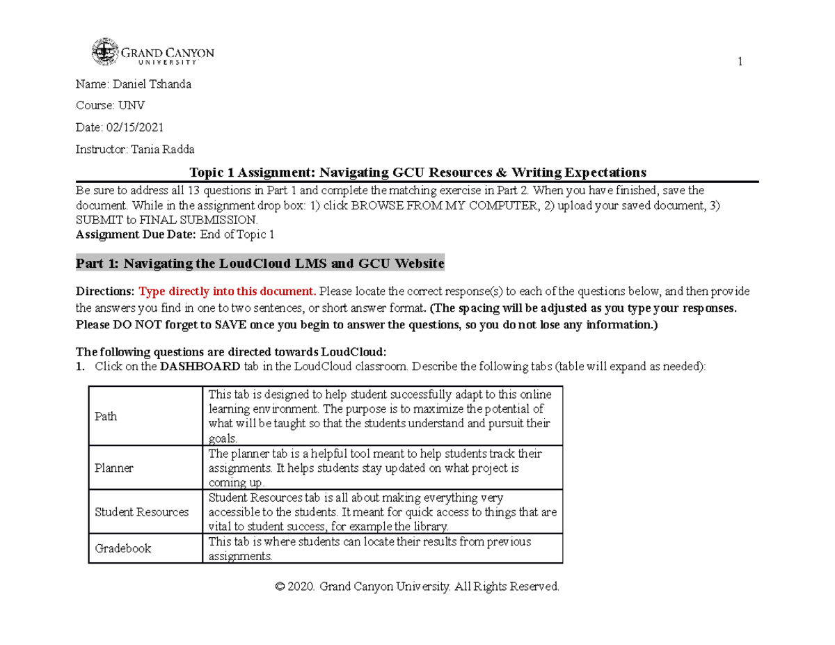 UNV-103-T1: GCU Resources & Writing Expectations Worksheet - Studocu