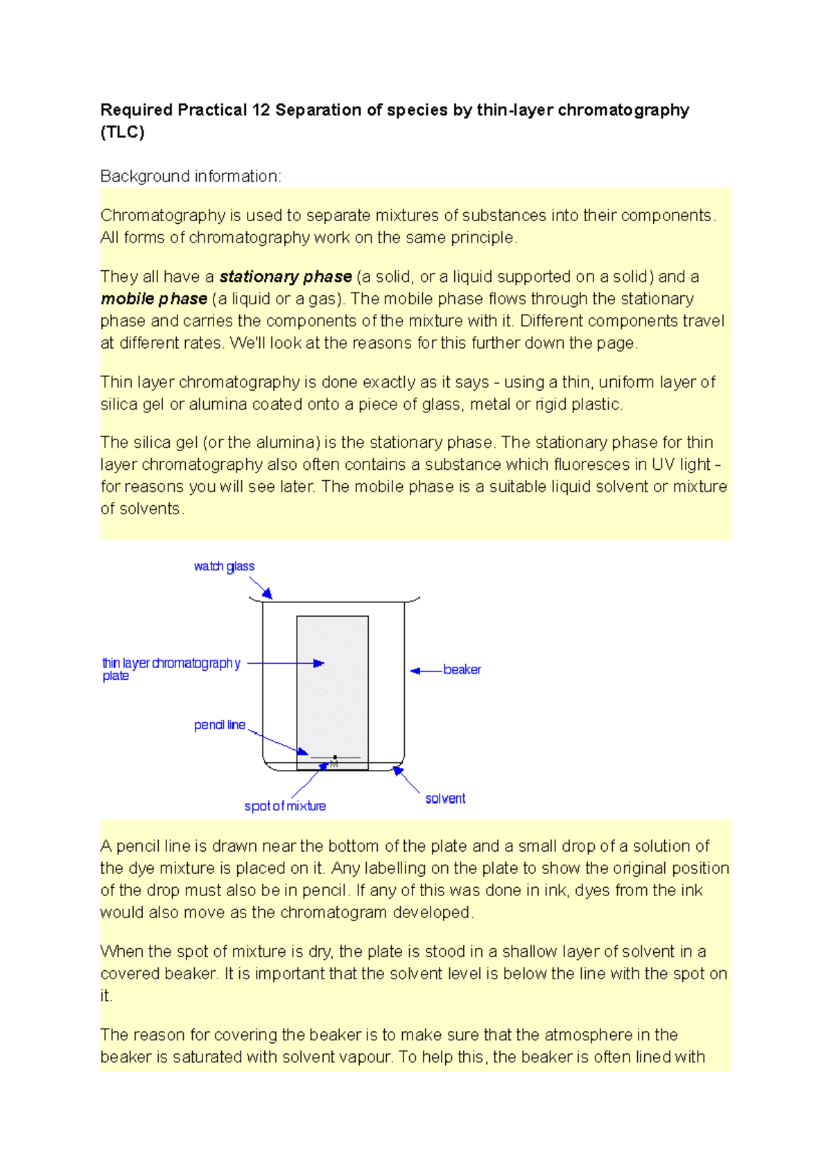 A-Level Chemistry Required Practical 12: TLC of Mixture Separation ...