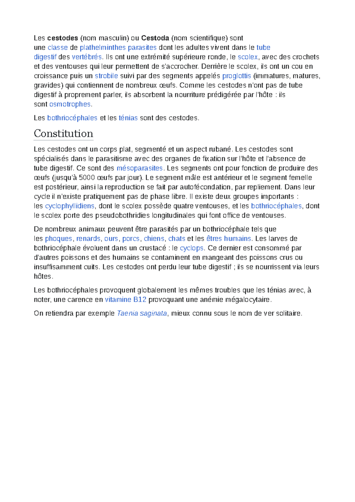 Cestodes - Cours sur les Plathelminthes Parasites - Studocu
