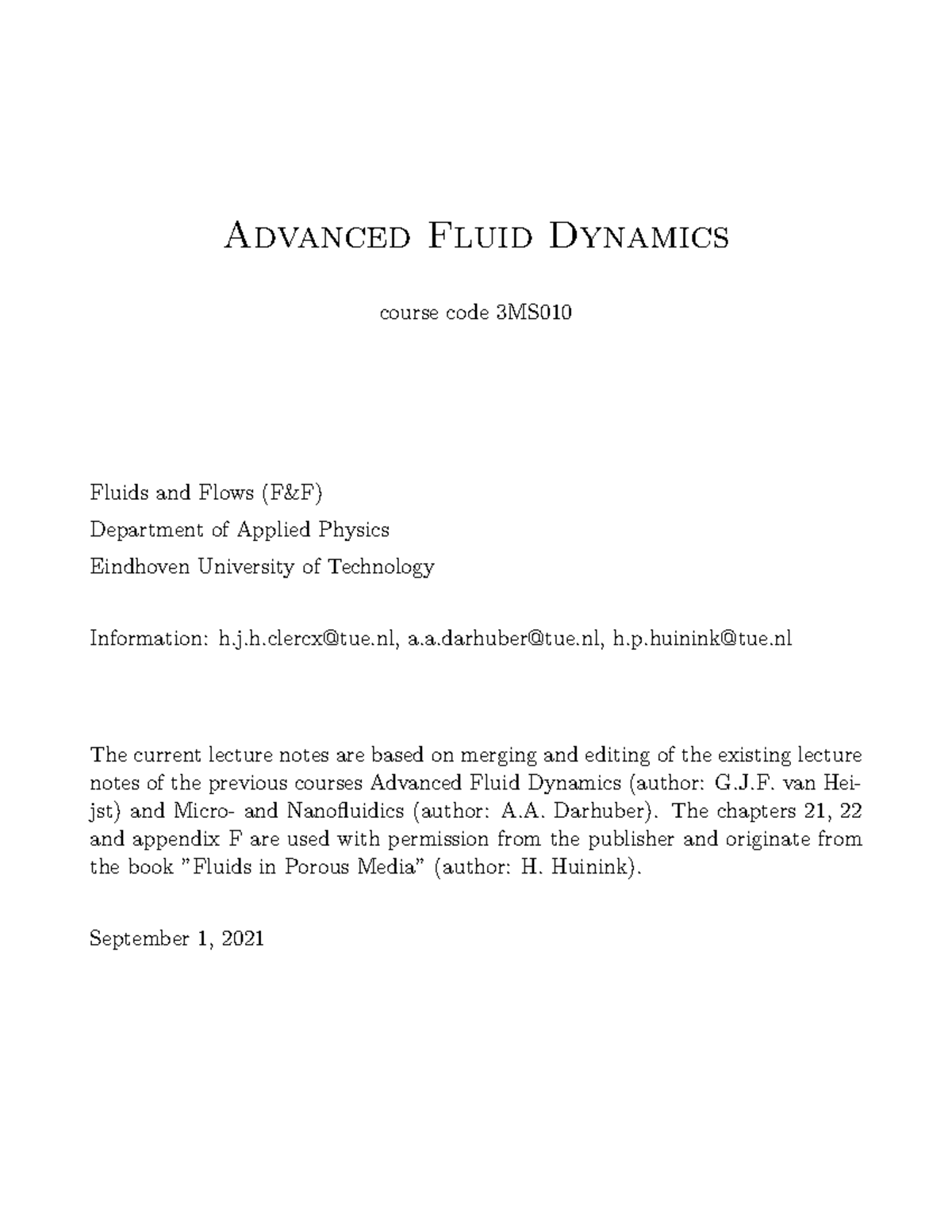 Lecture notes of 3MS010 - Advanced fluid dynamics - Advanced Fluid ...