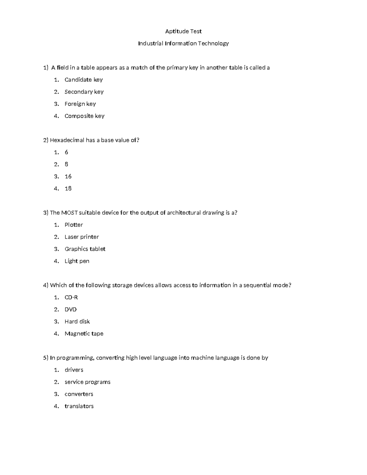 IIT Aptitude Exam: Industrial Information Technology Practice Questions ...