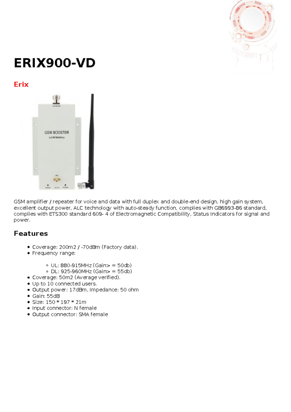 ERIX900-VD en - Meow - ERIX900-VD Erix GSM amplifier / repeater for ...