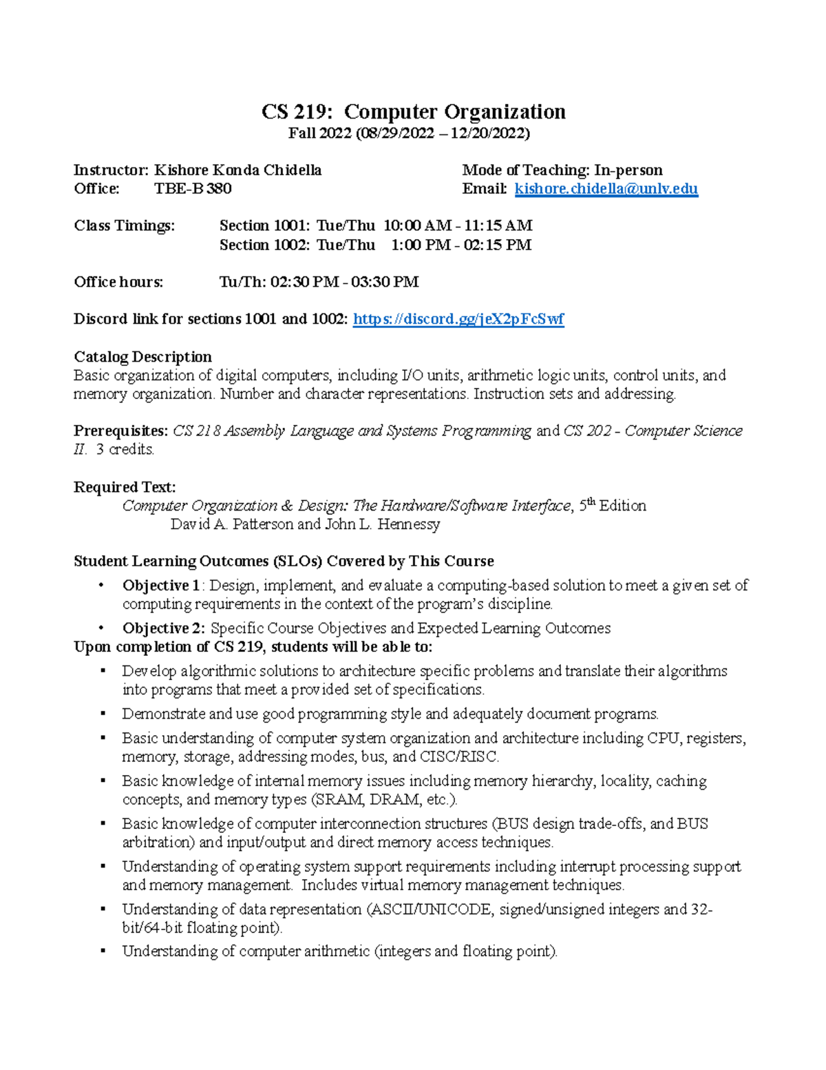 CS219 Syllabus Overview for Fall 2022 by Kishore Konda Chidella - Studocu