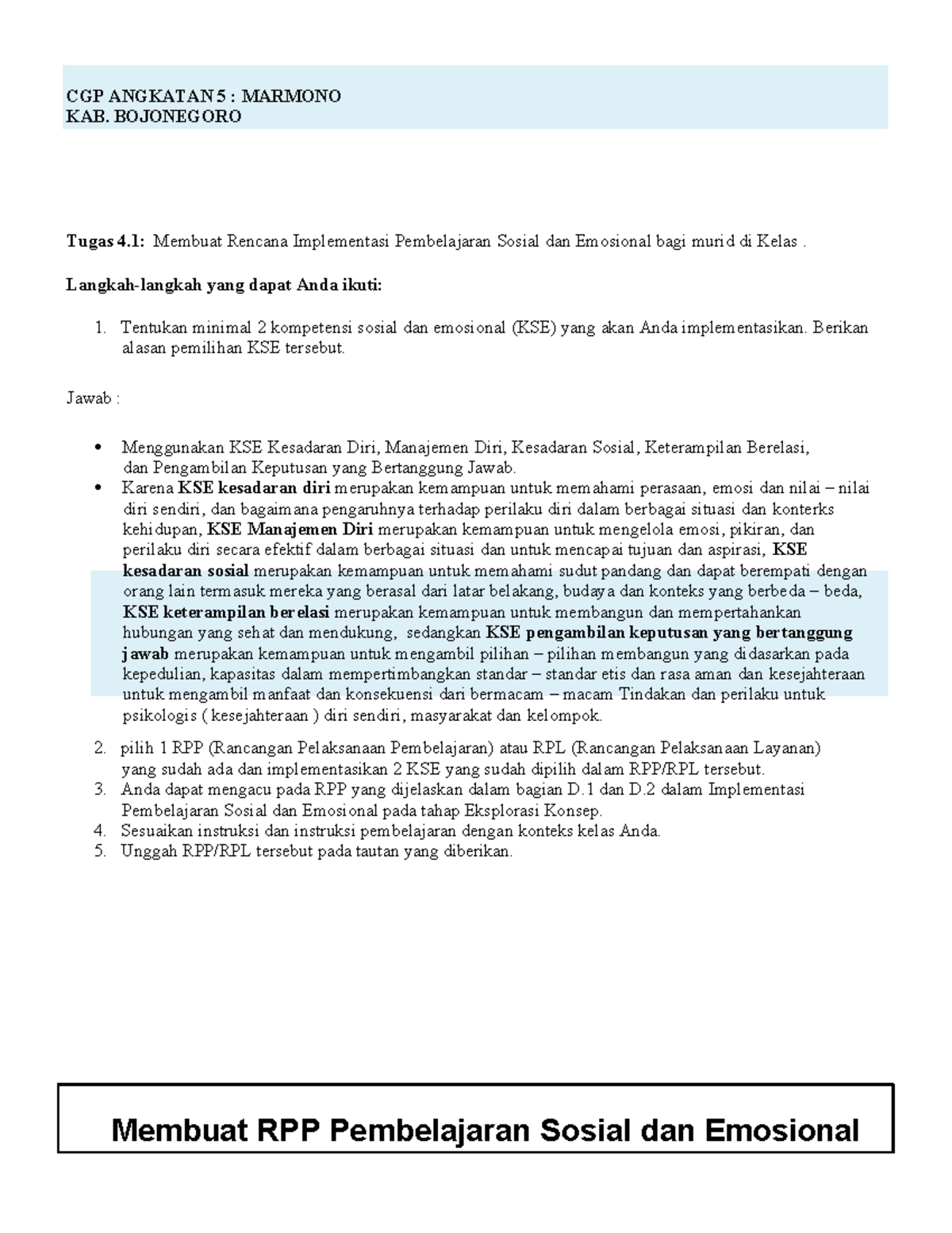 Rencana Implementasi Pembelajaran Sosial dan Emosional Kelas - CGP ...