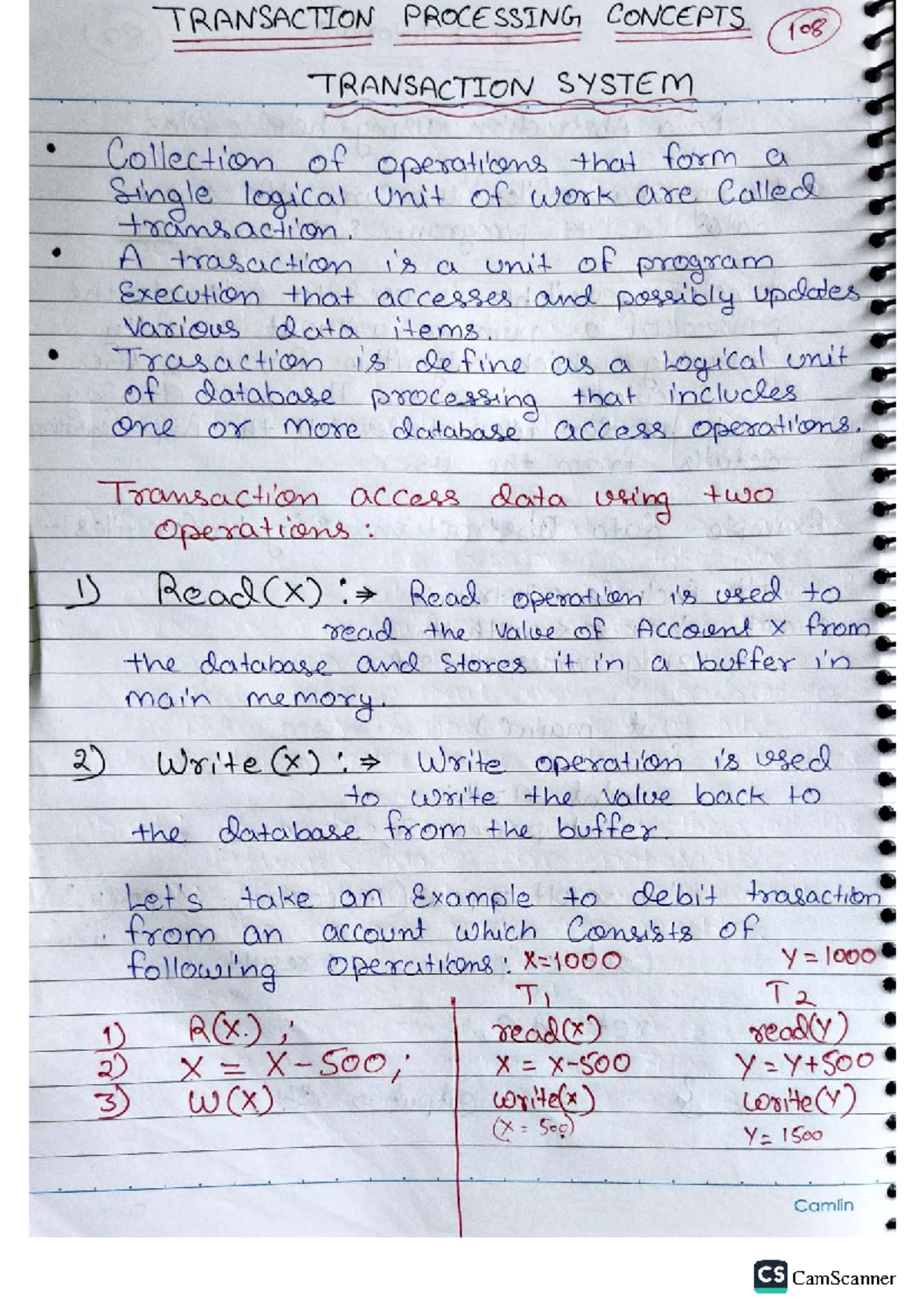 DBMS 108: Transaction Processing Concepts and Operations - Studocu