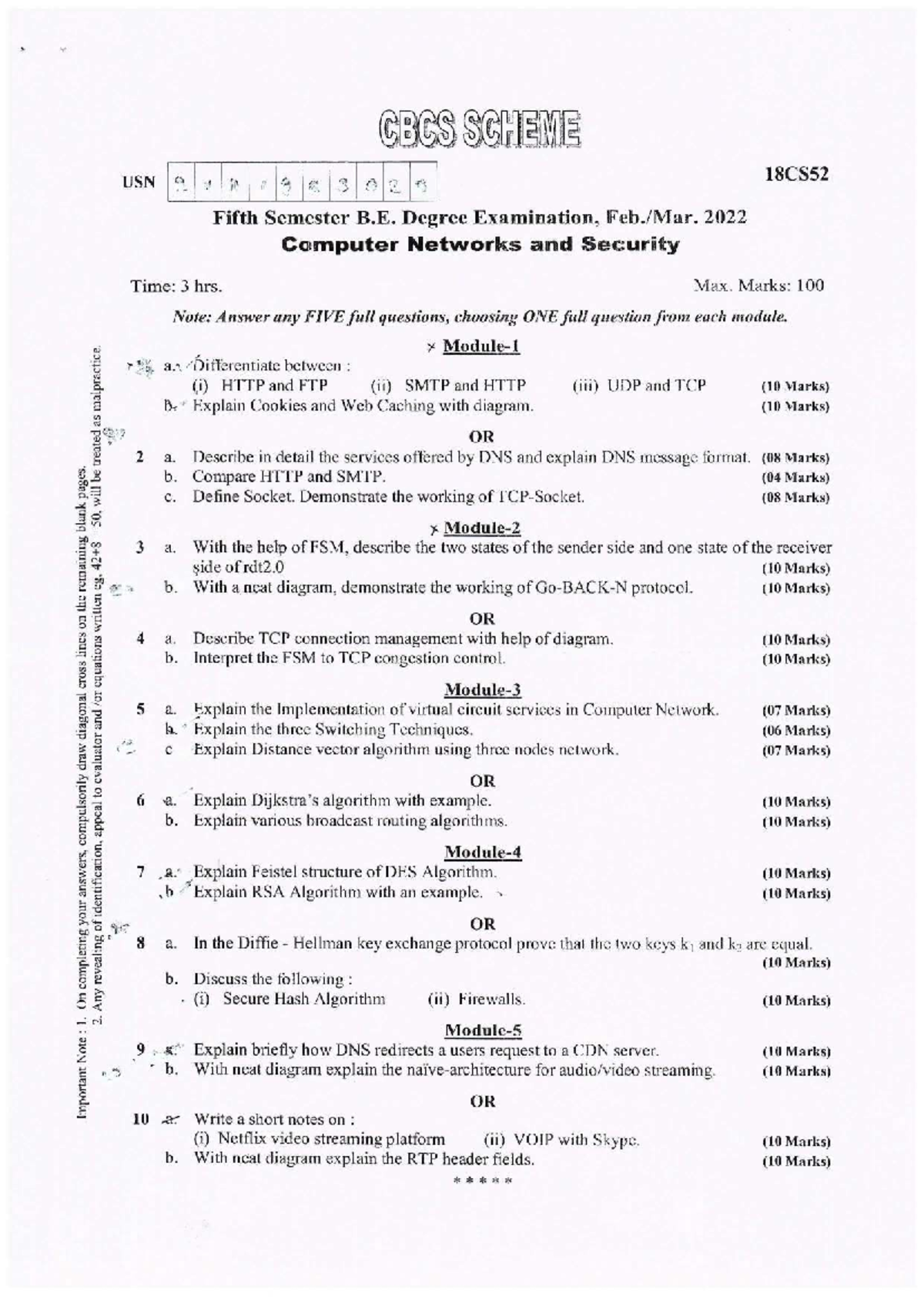 Final Exam Notes for Computer Networks and Security (18CS52) - Studocu