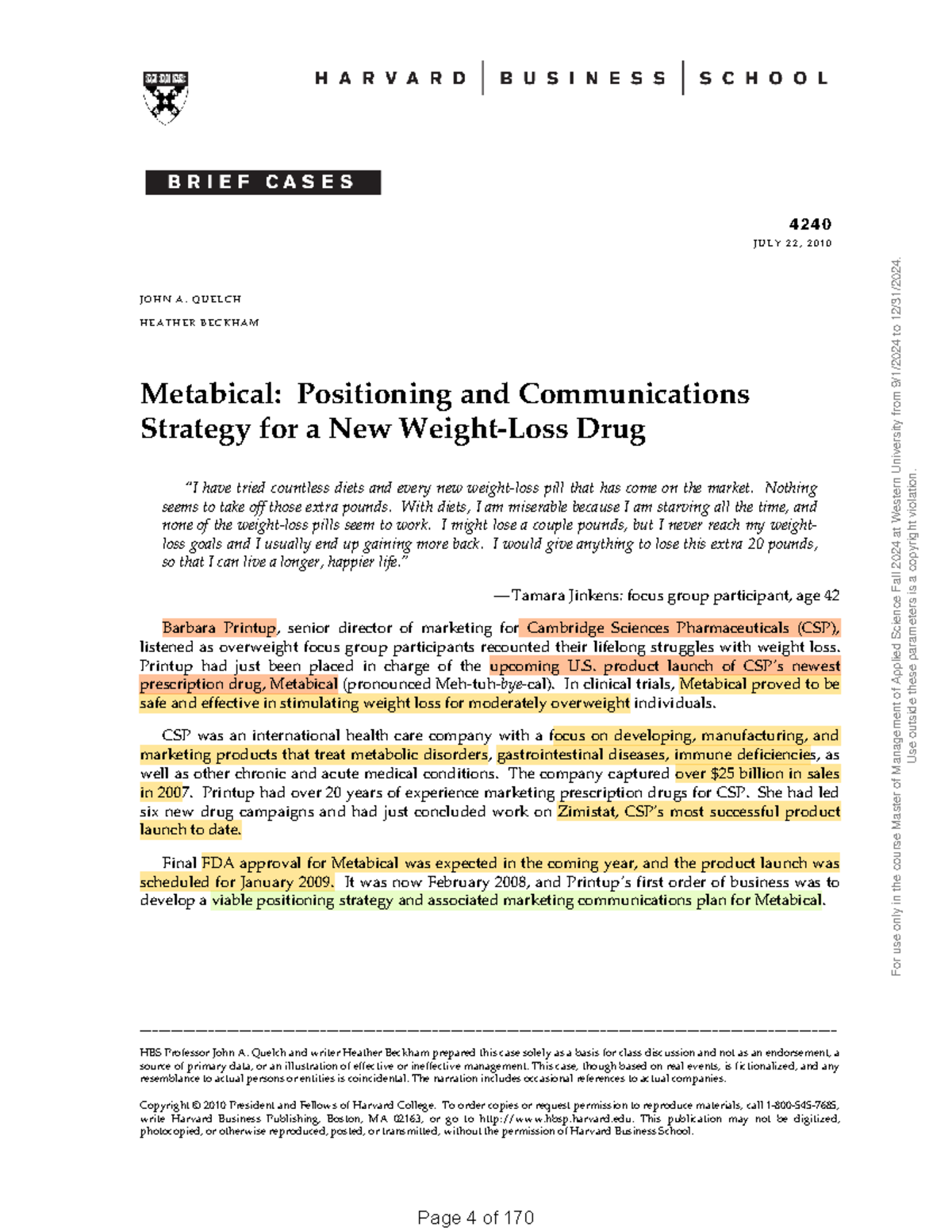 4240 Metabical: Strategic Positioning & Marketing Plan for New Drug ...