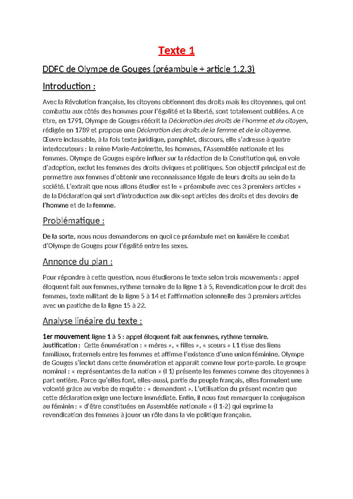 Texte 1 BAC ORAL - Analyse linéaire du préambule et des 3 premiers ...