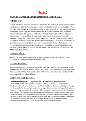 analyse linéaire préambule DDFC Olympe de Gouges - INTRODUCTION Bac ...