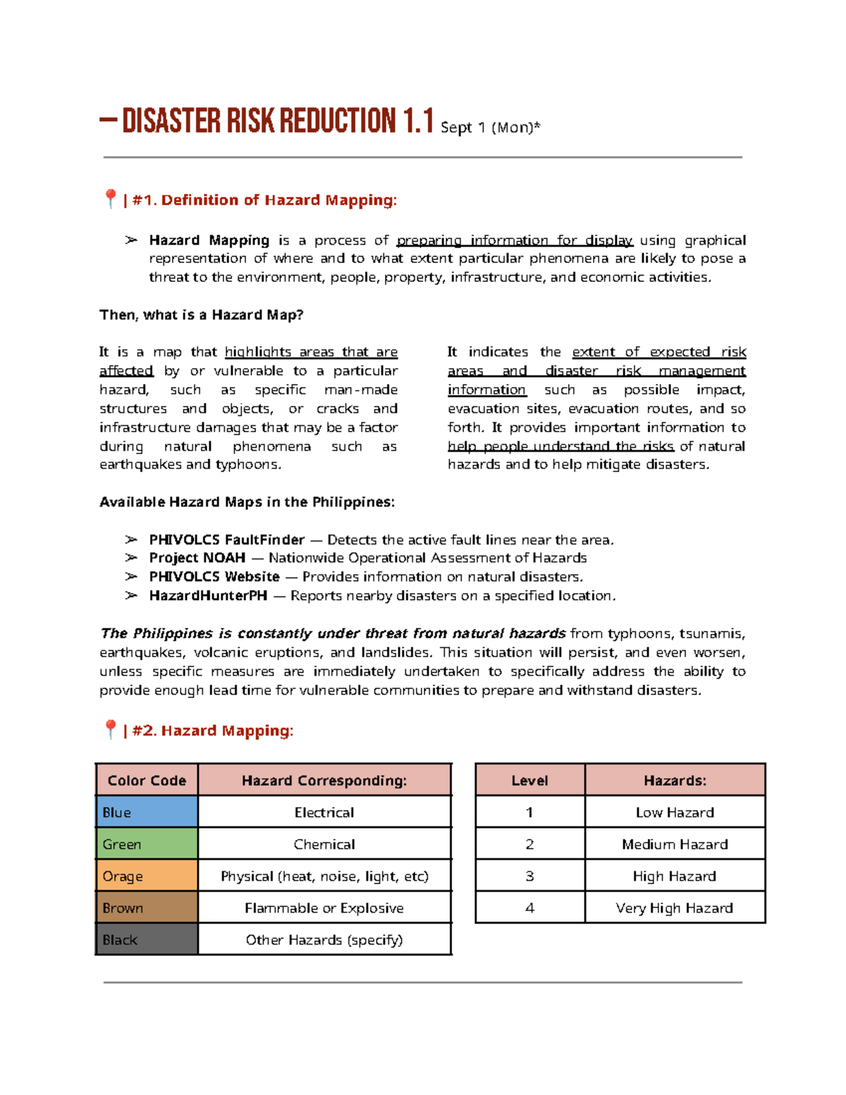 DISASTER RISK REDUCTION 1.1: Overview of Hazard Mapping - Studocu