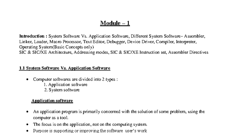Module 1 Notes: System Software vs Application Software Overview - Studocu