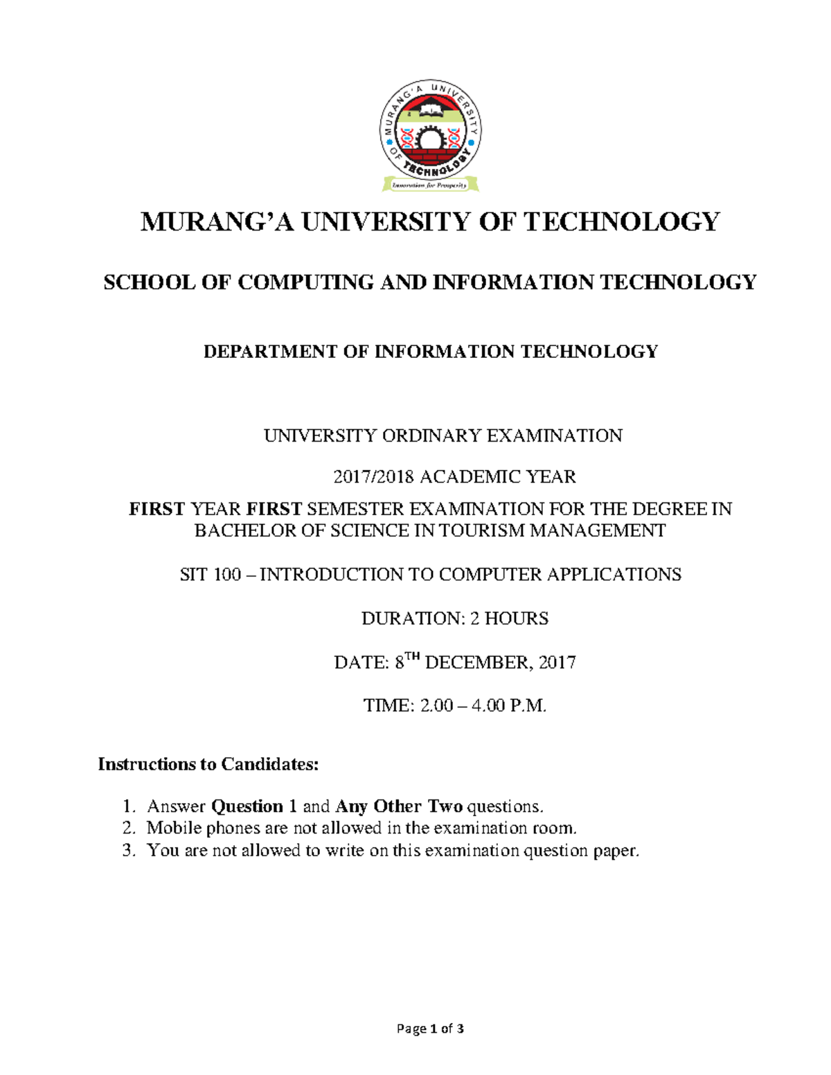 SIT 100 Final Exam: Introduction to Computer Applications Notes - Studocu