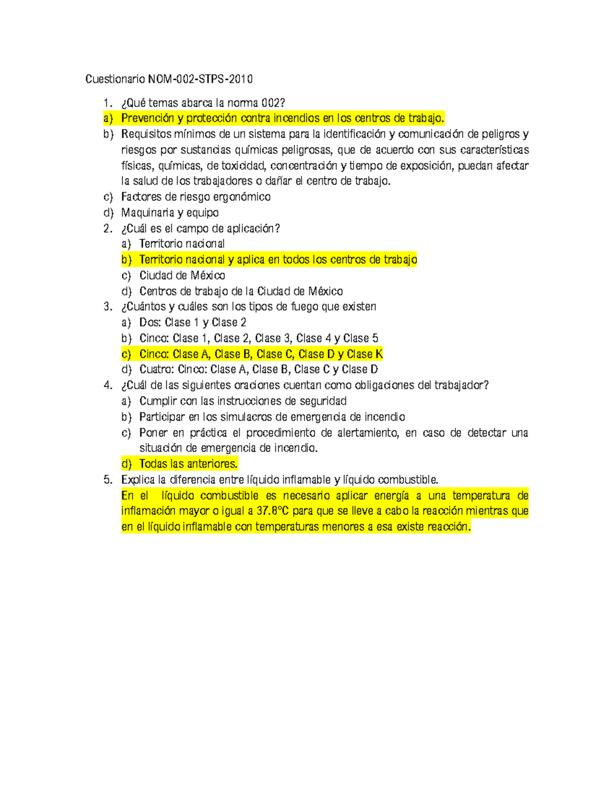 Cuestionario sobre NOM-002-STPS-2010: Seguridad en el Trabajo - Studocu