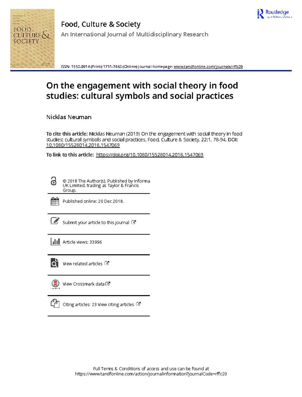 Engaging with Social Theory in Food Studies: Cultural Symbols ...