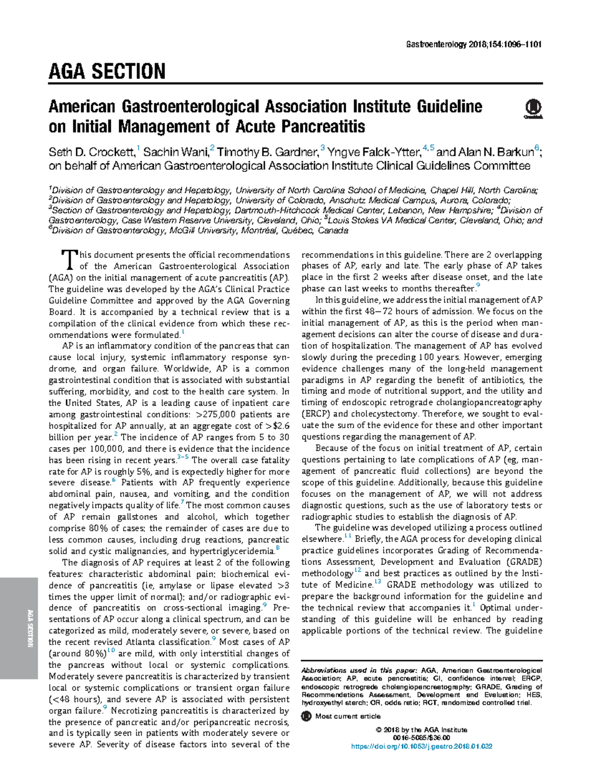 AGA Guidelines on Initial Management of Acute Pancreatitis (2018) - Studocu